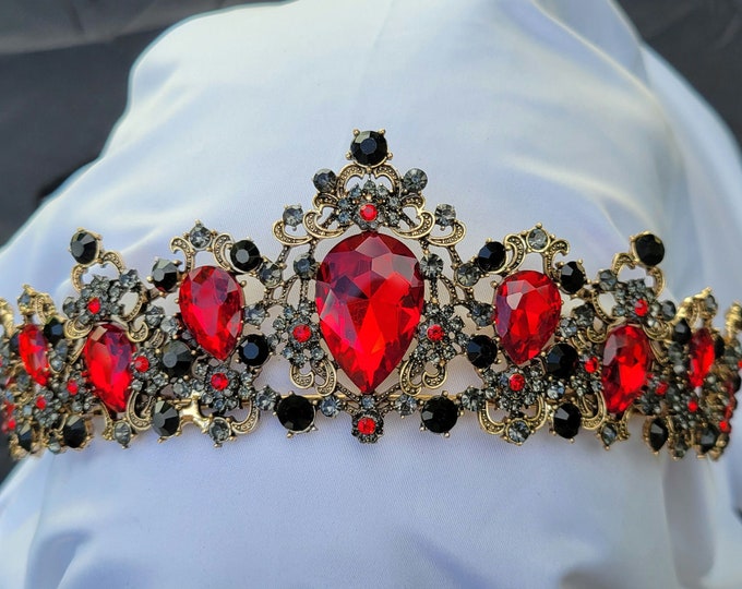 Ruby Red Crystal Tiara Bridal Goth Crown Birthday Wedding Gift Diadem ...