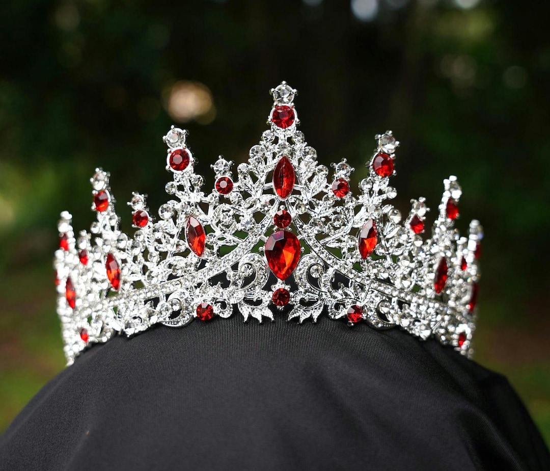 Silver Ruby Red Tiara Crystal Birthday Wedding Gift Diadem Tiered Crown ...