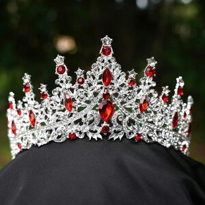 Silver Ruby Red Tiara Crystal Birthday Wedding Gift Diadem Tiered Crown ...