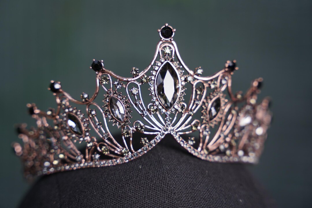 Dark Tiered Rose Gold Grey Crystal Black Tiara Bridal Crown Gold ...