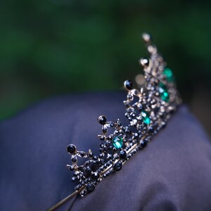Green Crystal Tiara Bridal Goth Black Crown Birthday Wedding Gift ...