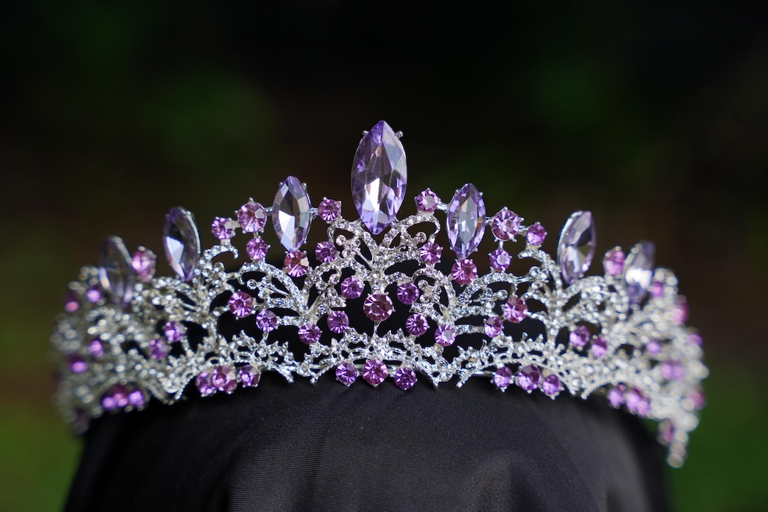Ornate Lavender Purple Crystal Tiara Silver Bridal Crown Birthday ...