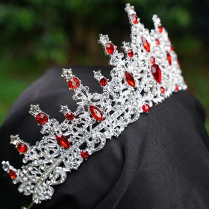 Silver Ruby Red Tiara Crystal Birthday Wedding Gift Diadem Tiered Crown ...