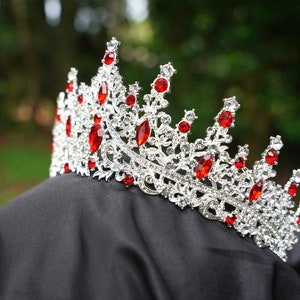 Silver Ruby Red Tiara Crystal Birthday Wedding Gift Diadem Tiered Crown ...