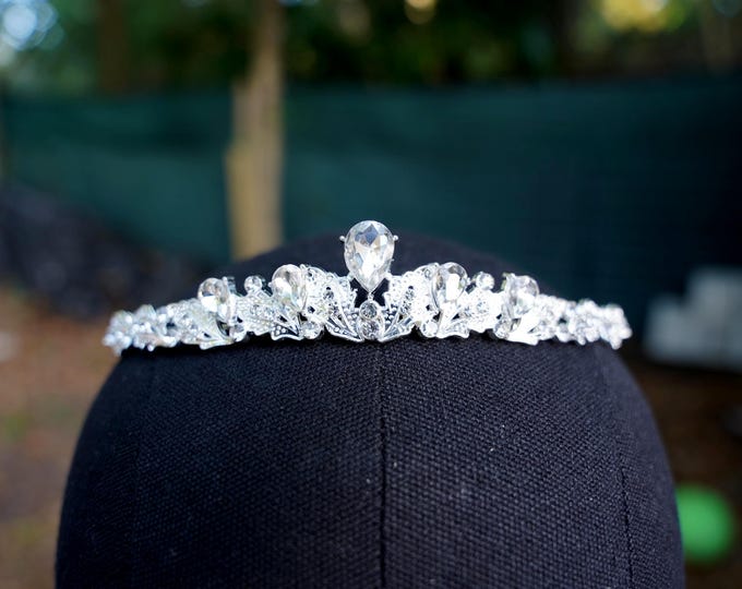 Demure Dainty Silver Tiara Head Band Crystal Bridal Birthday Wedding ...