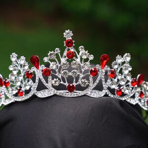 True Red Crystal Tiara Silver Bridal Crown Birthday Wedding Gift Diadem ...