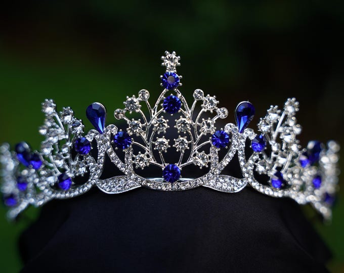 True Blue Crystal Tiara Silver Bridal Crown Birthday Wedding Gift ...