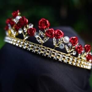Red Rose Tiara Bridal Crown Birthday Wedding Gift Diadem Gold Diamond ...