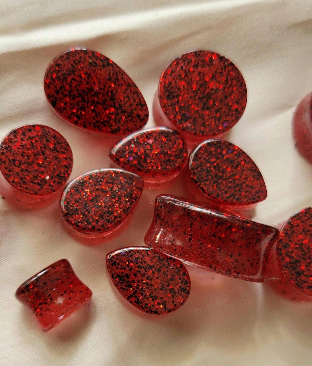 One Pair Cherry Coke Ear Gauges Plugs Red Jelly Clear Glass Glitter ...