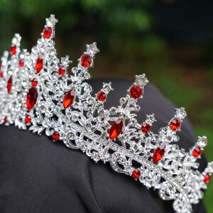 Silver Ruby Red Tiara Crystal Birthday Wedding Gift Diadem Tiered Crown ...