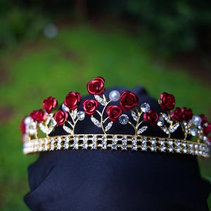 Red Rose Tiara Bridal Crown Birthday Wedding Gift Diadem Gold Diamond ...