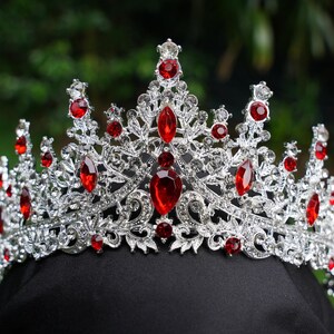 Silver Ruby Red Tiara Crystal Birthday Wedding Gift Diadem Tiered Crown ...