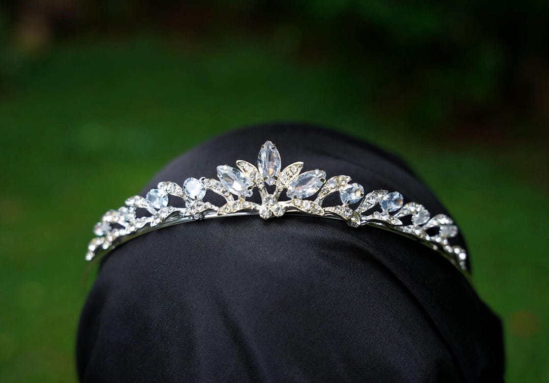 Demure Dainty Silver Tiara Crystal Bridal Birthday Wedding Gift Diadem ...
