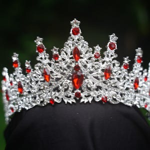 Silver Ruby Red Tiara Crystal Birthday Wedding Gift Diadem Tiered Crown ...