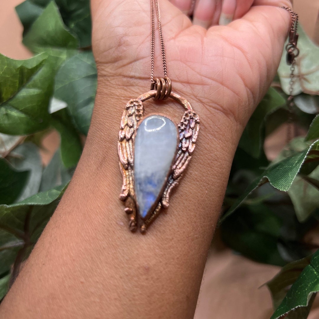 Copper and Moonstone Angel Wings Pendant - Etsy