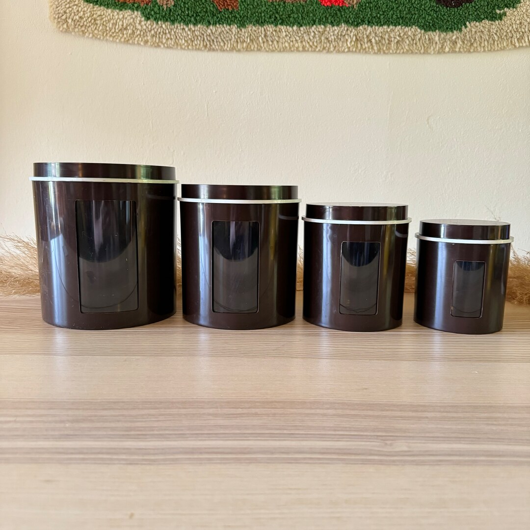 Vintage Copco Set of Four Kitchen Nesting Canisters Brown and White - Etsy