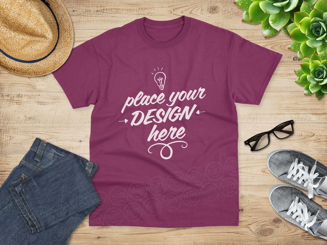 Gildan 5000 Mockup Berry, Front T-shirt Mockup, Flat Lay Mockup Gildan ...