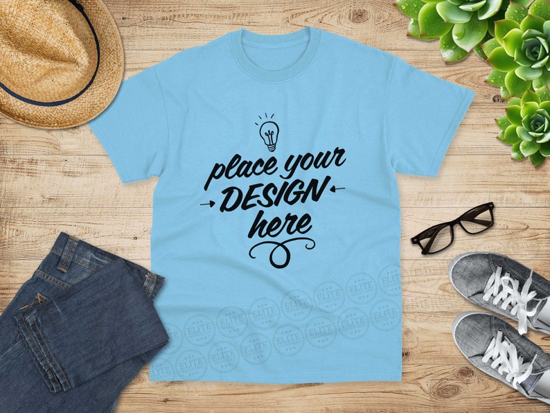 Gildan 5000 T-shirt Mockup Sky Blue, Gildan Front T-shirt Mockup ...