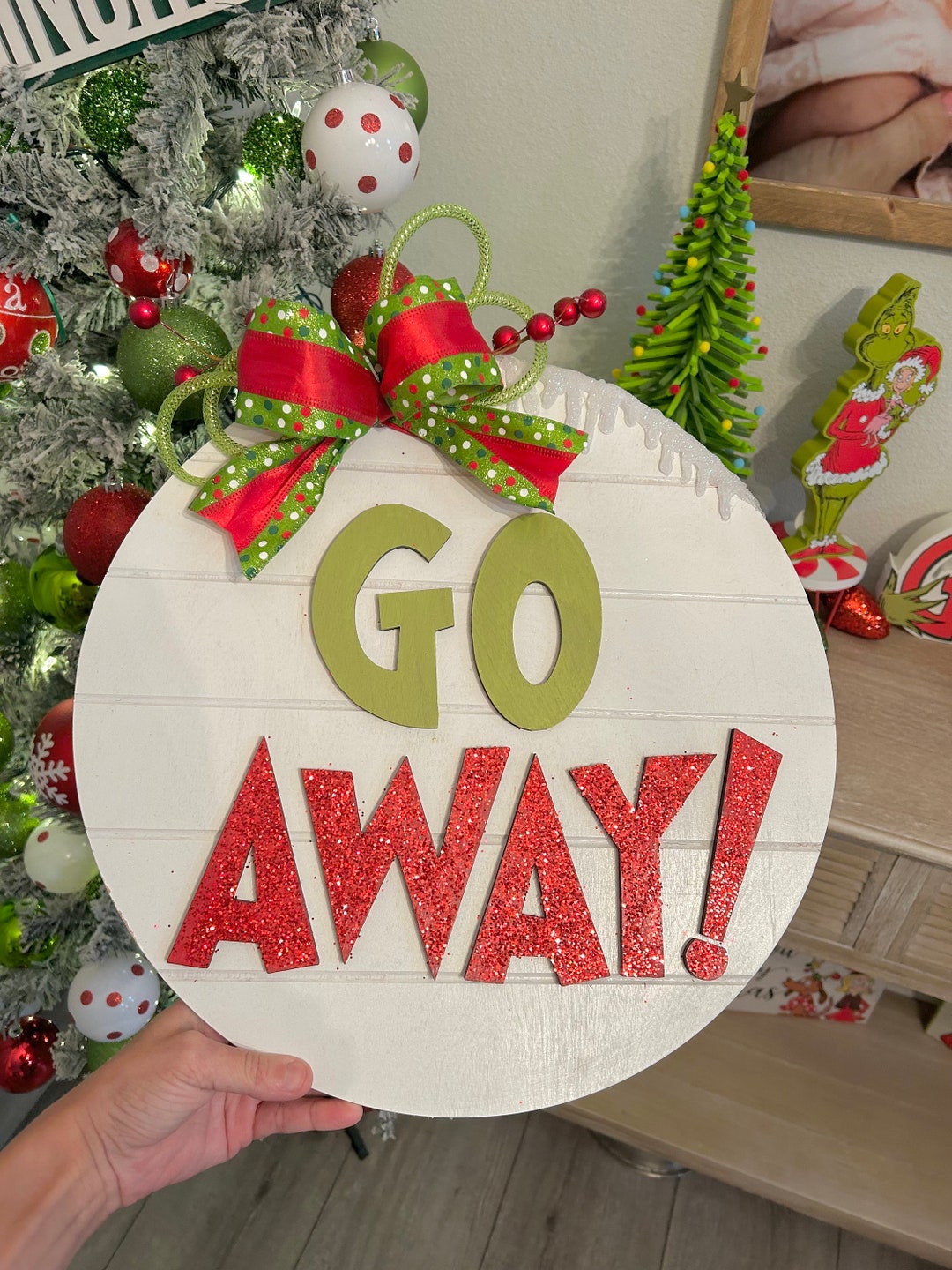 Grinch Go Away Grinchmas Door Hanger Christmas Sign - Etsy UK