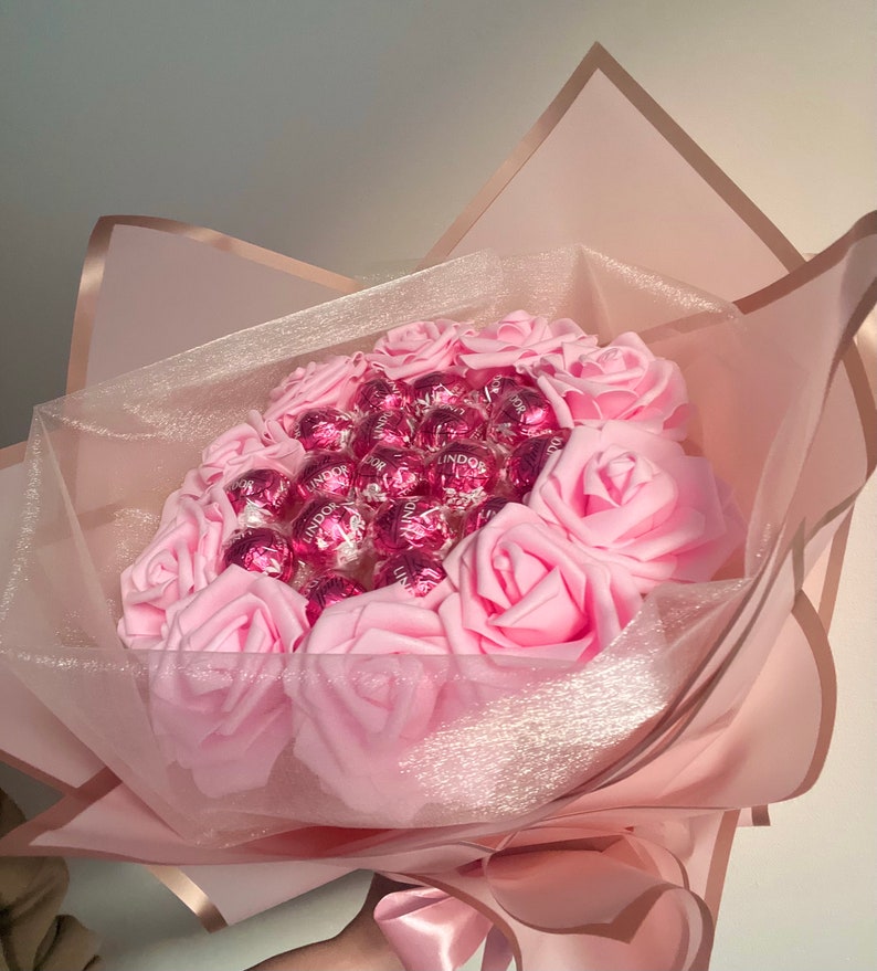 Glitter Rose Chocolate Bouquet Pink Flowers Pink Lindt Birthday ...