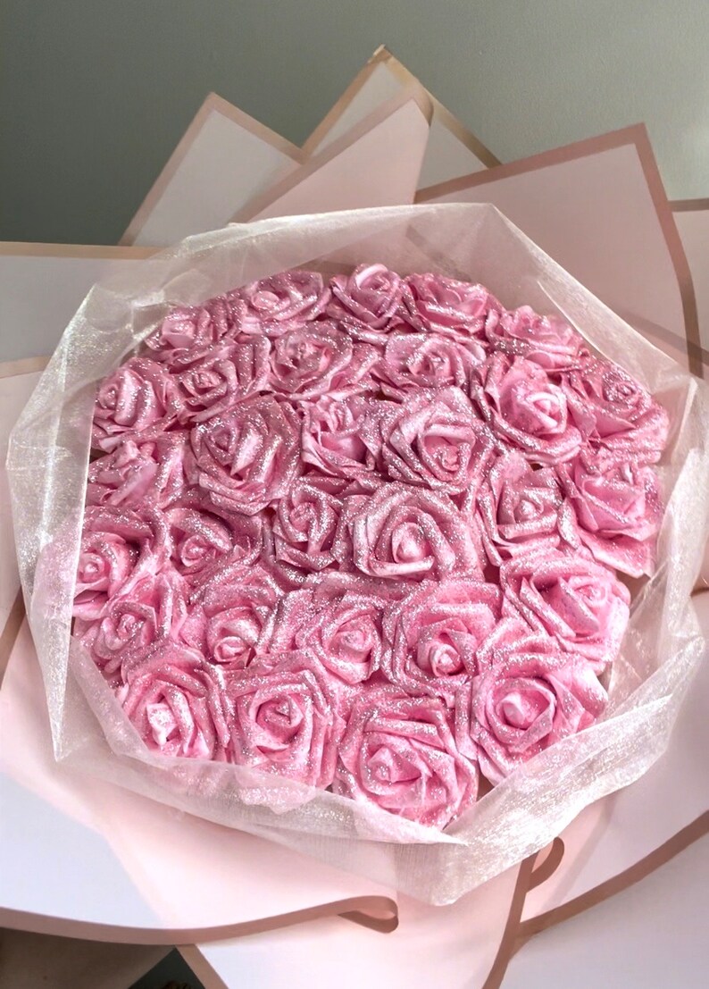 Glitter Rose Bouquet Flowers Pink Rose Gold Birthday Anniversary Baby ...
