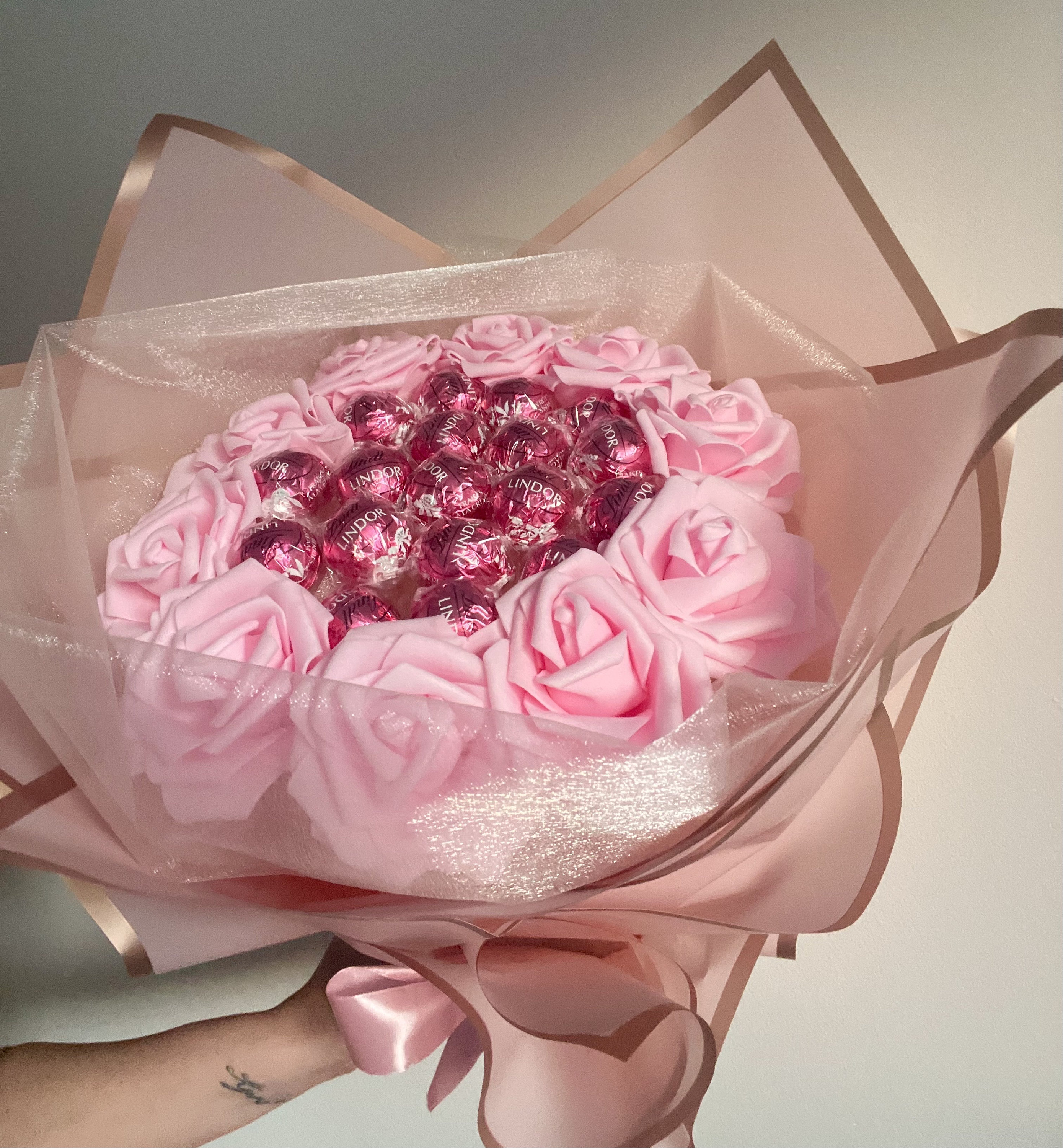 Glitter Rose Chocolate Bouquet Pink Flowers Pink Lindt Birthday ...