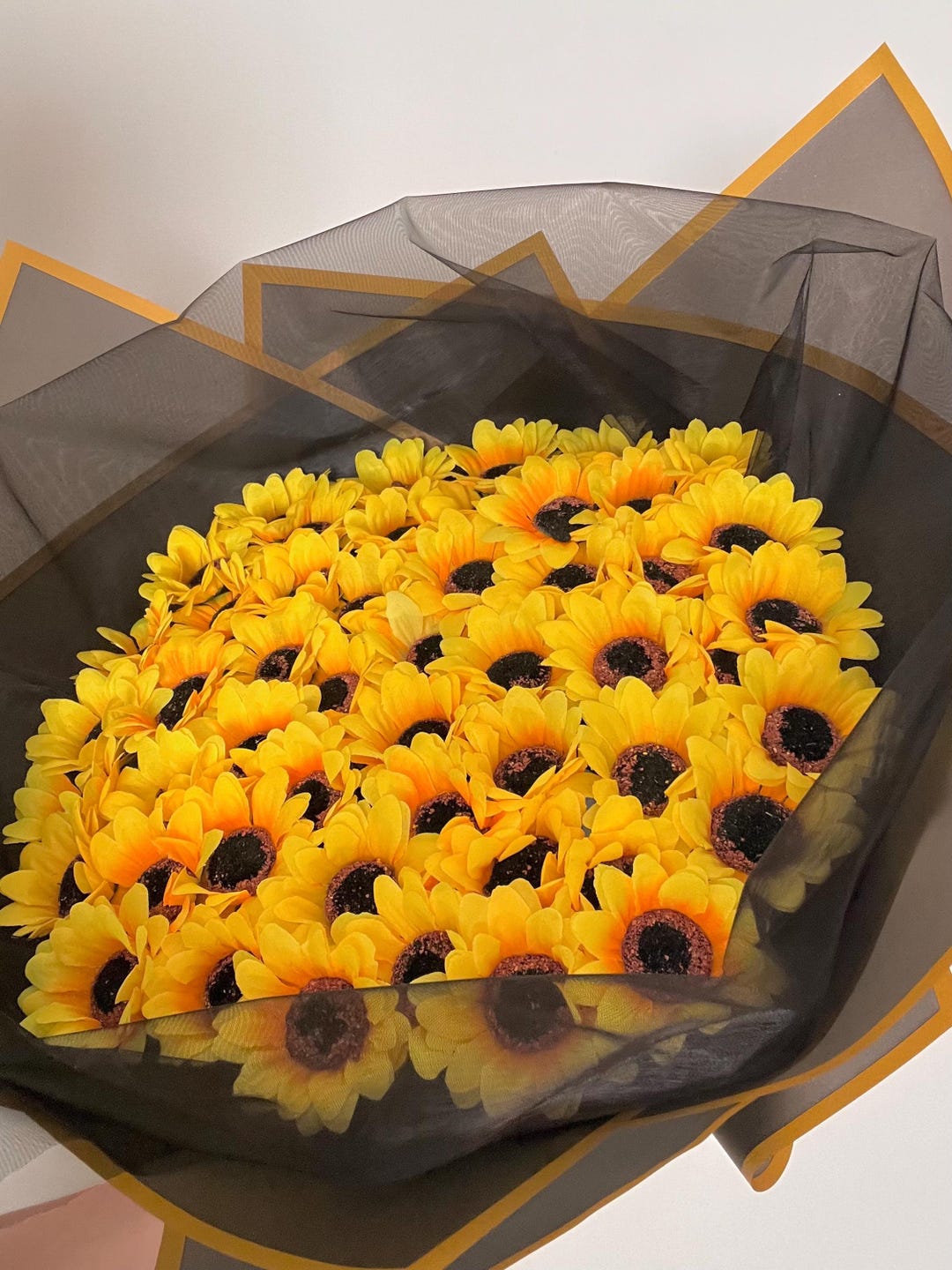 Artificial 50 Sunflower Bouquet Flowers Yellow Black Birthday ...