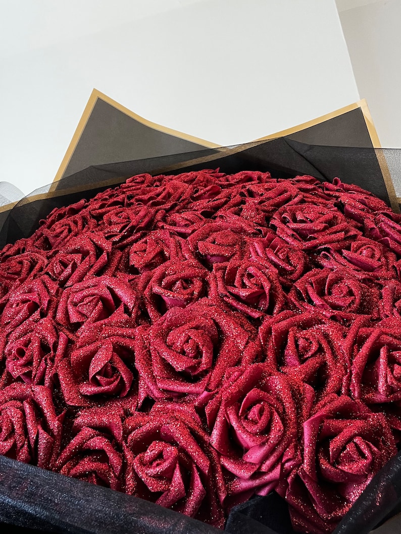 Glitter Rose Bouquet Flowers Red or Pink Birthday Anniversary Baby ...