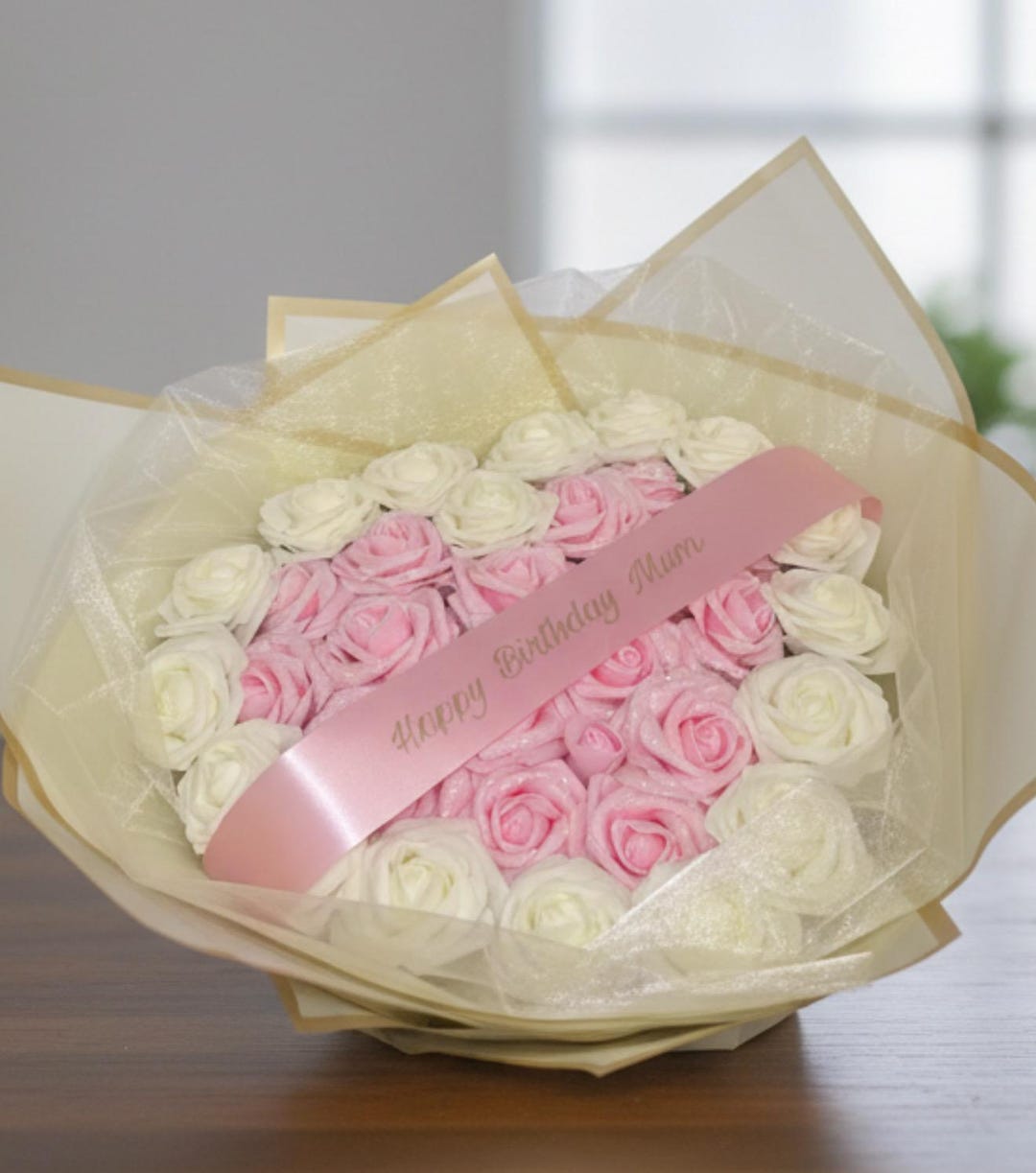 Glitter Rose Personalised Love Heart Bouquet Flowers Pink Cream ...
