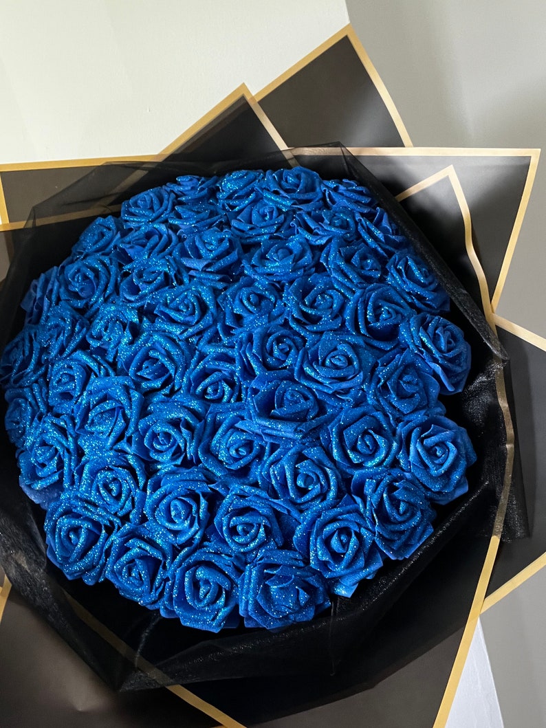 Glitter Rose Bouquet Flowers Red or Royal Blue Roses Birthday ...