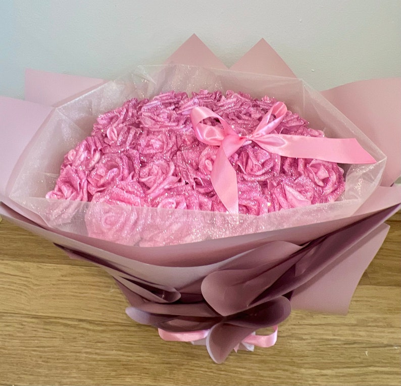 All Pink Glitter Rose Bouquet Flowers Any Occasion Birthday Anniversary ...