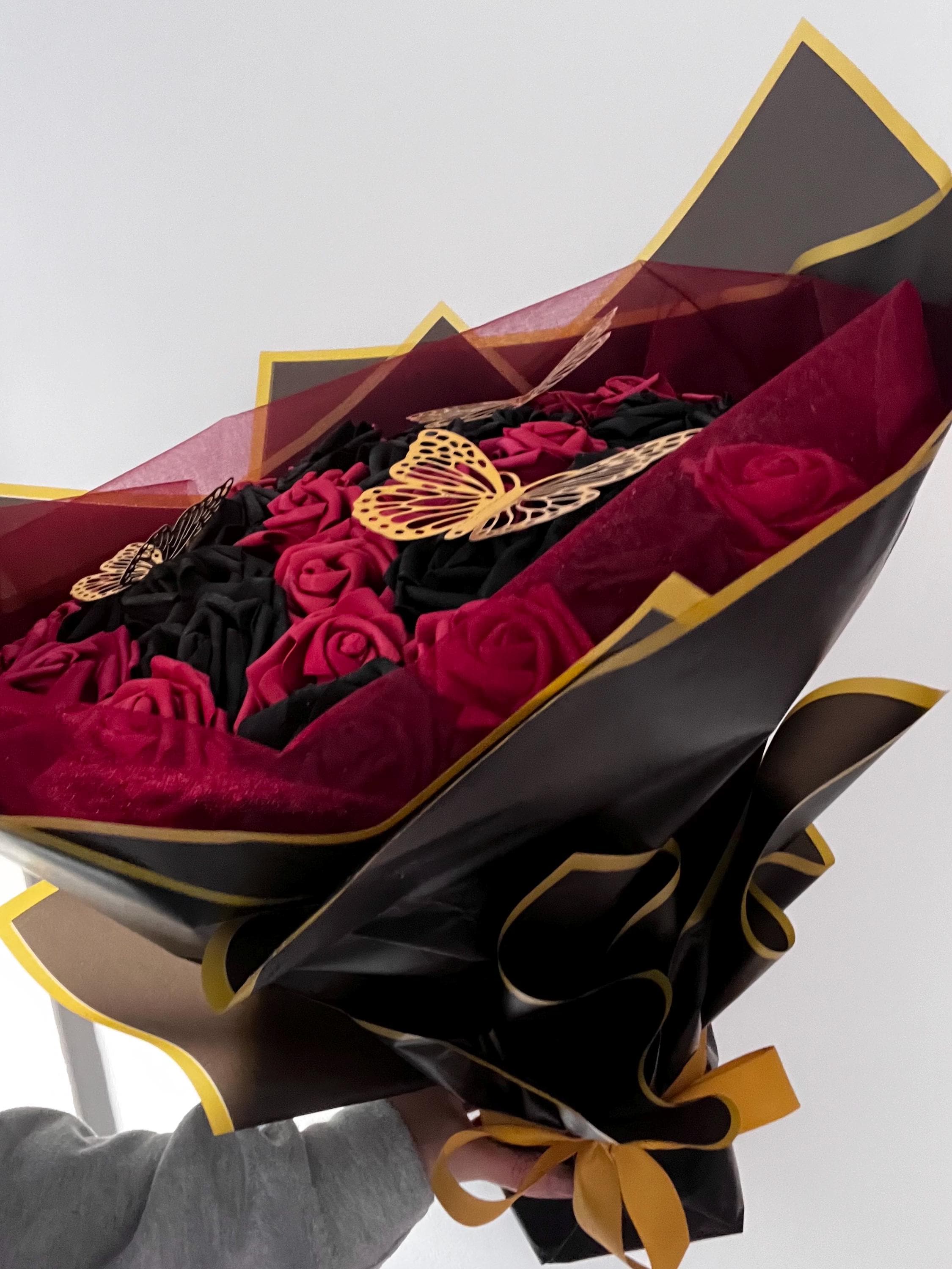 Red Black and Gold Eternal Rose Bouquet Flowers Black Roses Gift Ideas ...