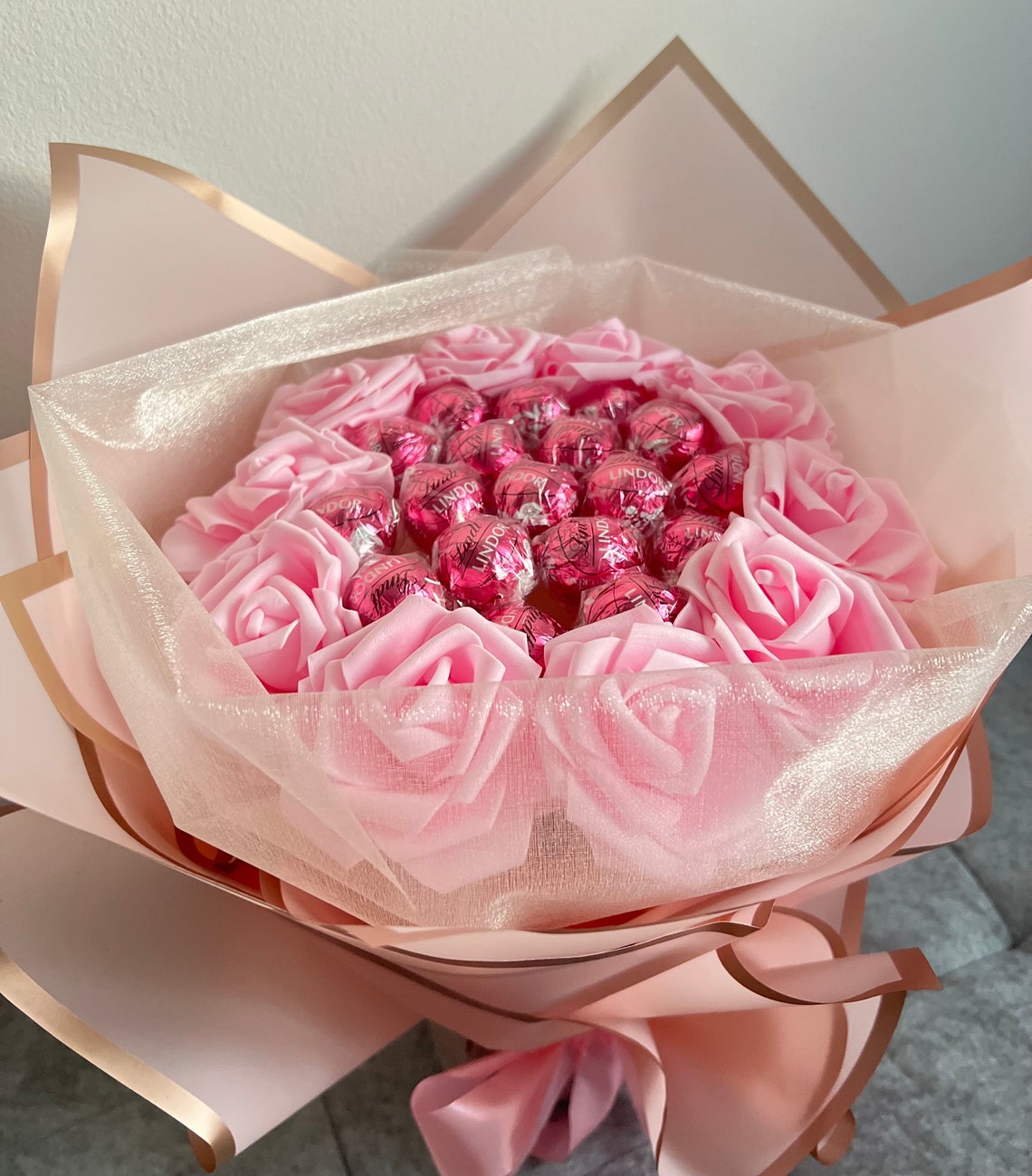 Glitter Rose Chocolate Bouquet Pink Flowers Pink Lindt Birthday ...