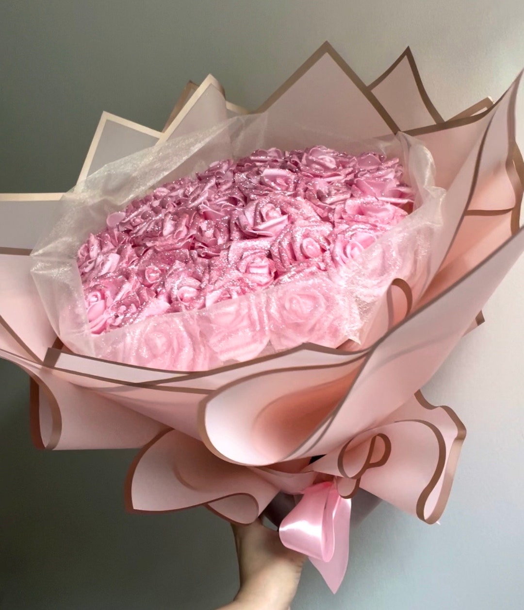 Glitter Rose Bouquet Flowers Pink Rose Gold Birthday Anniversary Baby ...