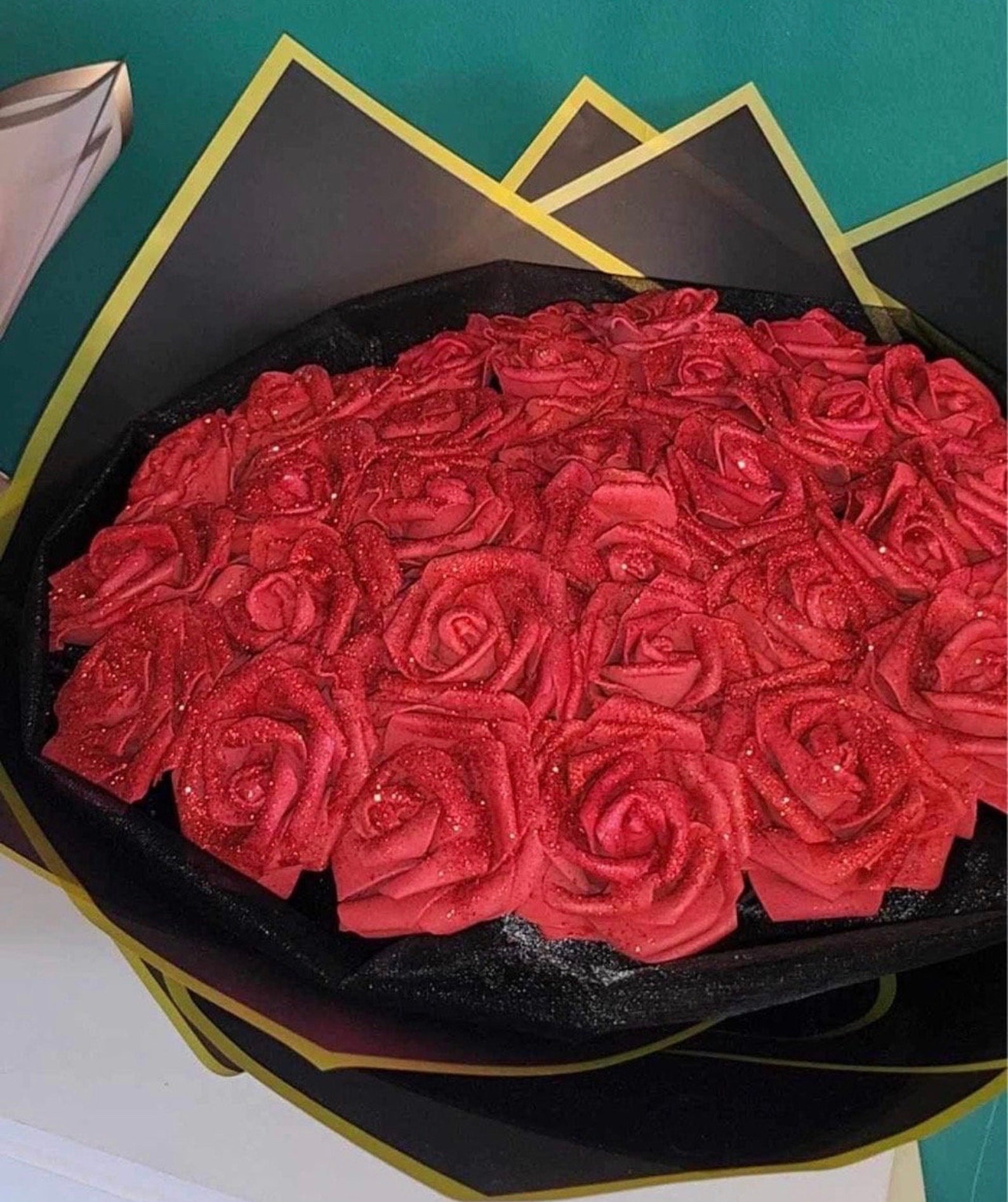 Glitter Rose Bouquet Flowers Red or Pink Birthday Anniversary Baby ...