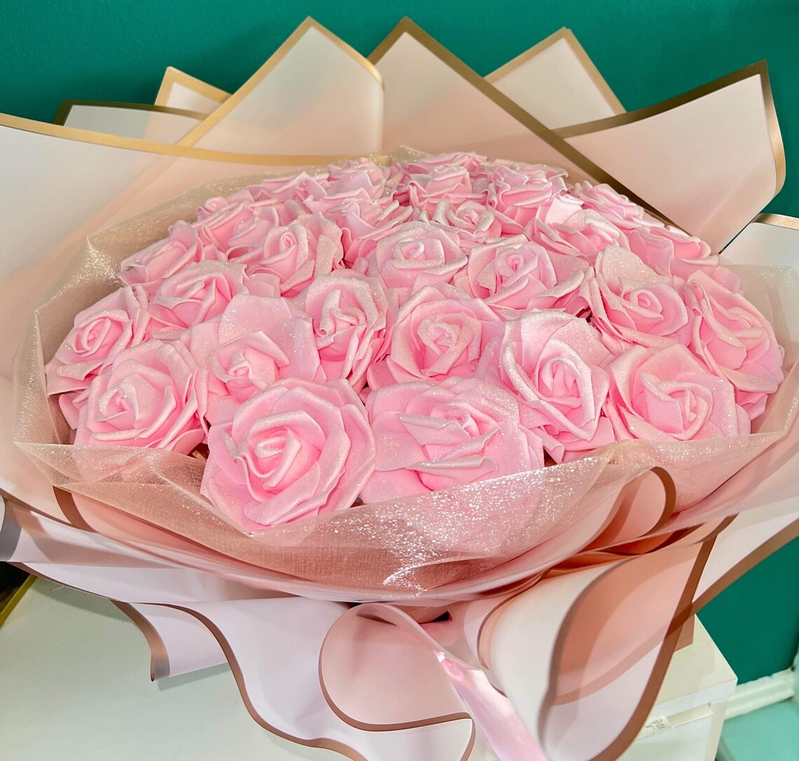 Glitter Rose Bouquet Flowers Red or Pink Birthday Anniversary Baby ...