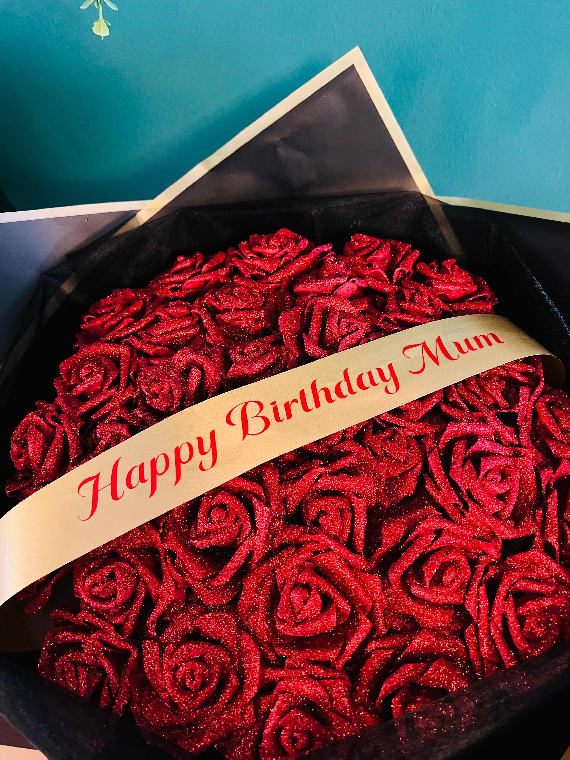 Any Message Personalised Message Glitter Rose Bouquet Flowers Red Blue ...