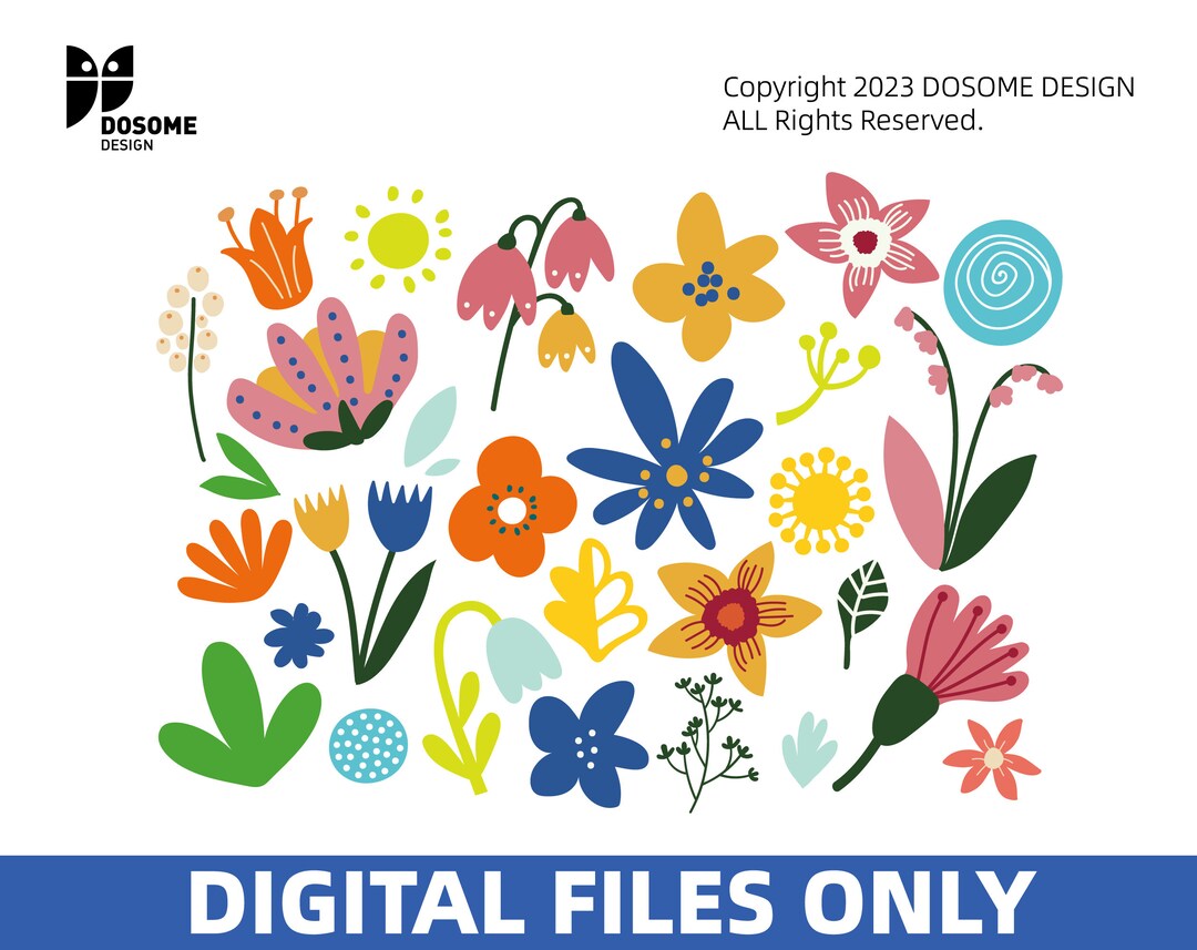 Flowers Clipart Set, Colorful Floral, Sublimation, Flowers PNG, Cute ...