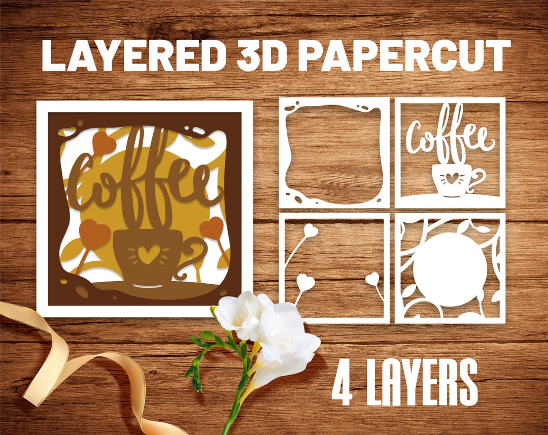 Papercut 3D Layered Coffee Shadow Box SVG, Coffee Shadowbox Design, 3D ...