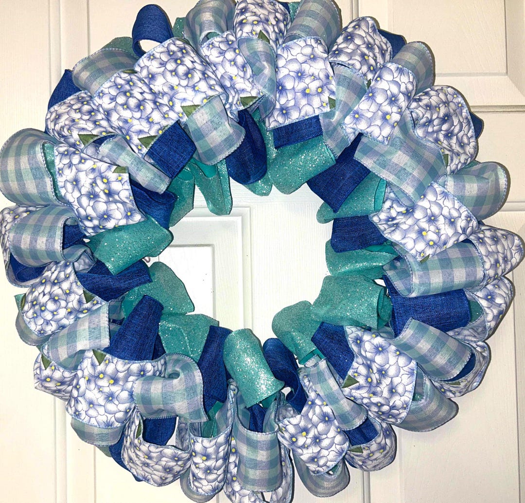 Blue Spring Flower Ribbon Wreath - Etsy