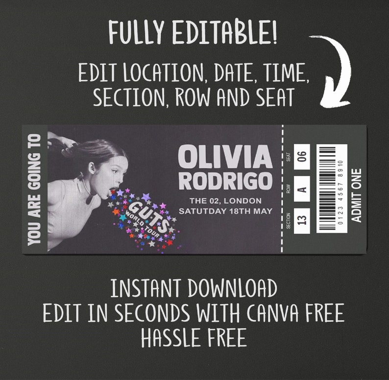 Guts Tour Ticket, Olivia Rodrigo Tour Ticket, Guts World Tour, Concert ... Guts Tour Ticket, Olivia Rodrigo Tour Ticket, Guts World Tour, Concert ...