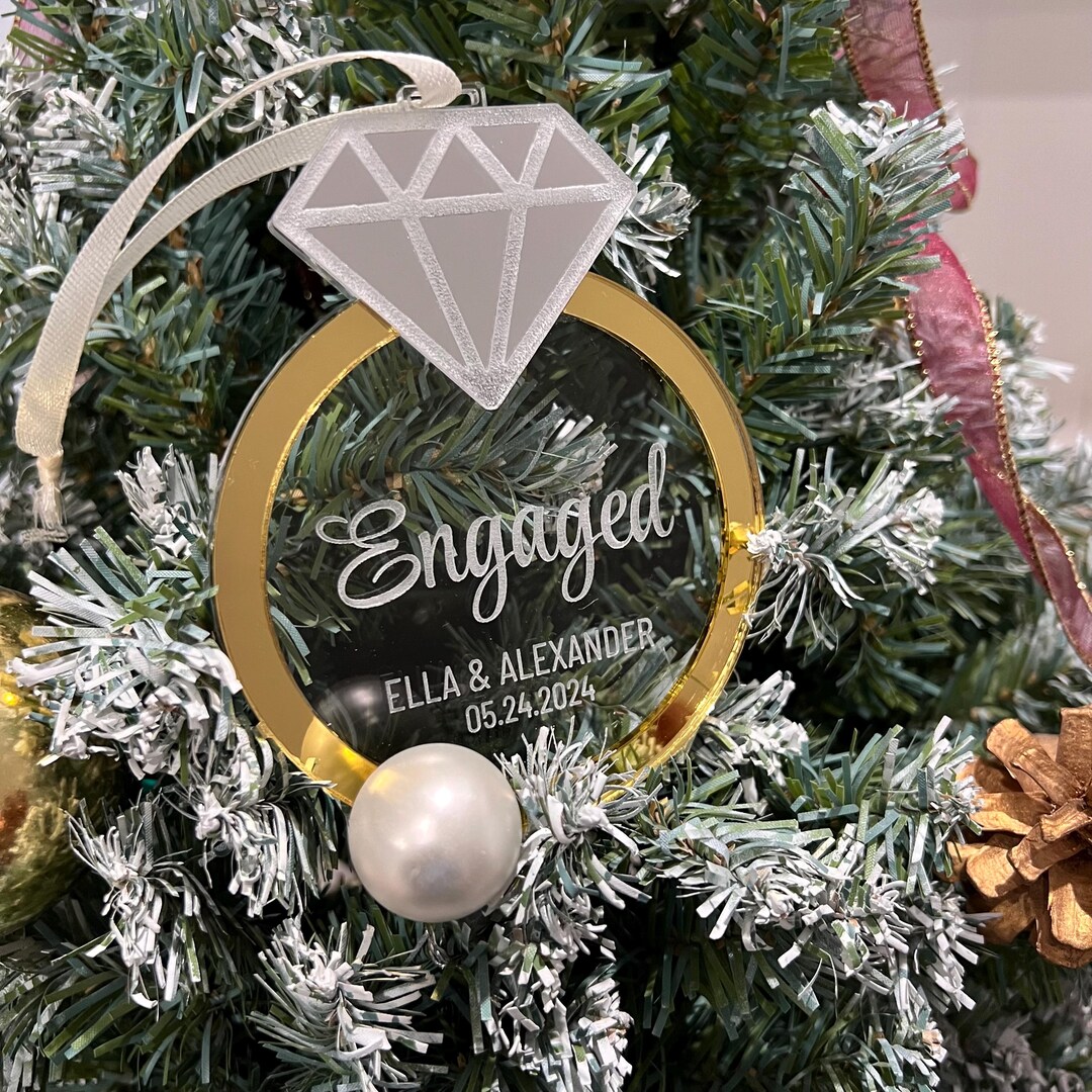 First Christmas Engaged Personalized Ornament, Engagement Ring Ornament ...