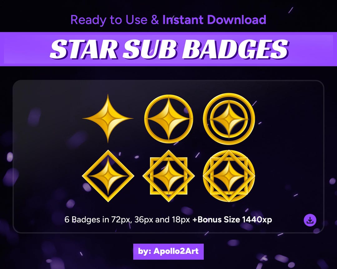 Gold Star Twitch Sub Badges Twitch Sparkle Sub Badges Twitch Sub Badges Design Instant Download ...