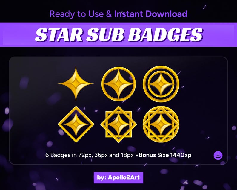 Gold Star Twitch Sub Badges Twitch Sparkle Sub Badges Twitch Sub Badges ...