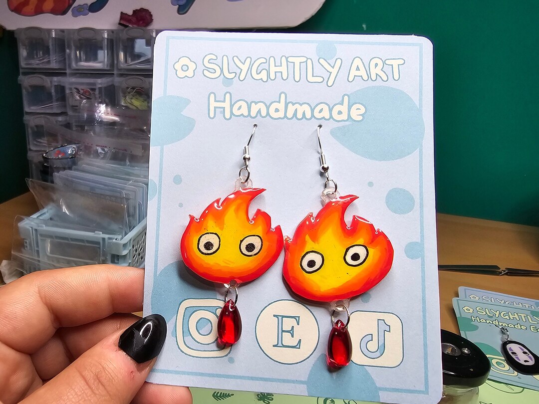 Howls Moving Castle Calcifer Handmade Shrink Plastic Charm Earrings - Etsy