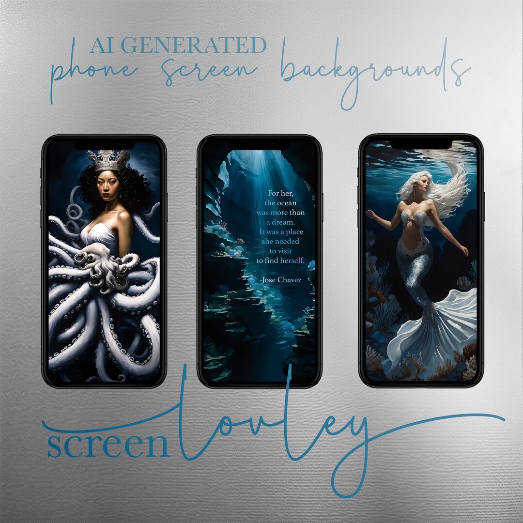 3 Silver Mermaid AI Generated Phone Screen Backgrounds - Etsy