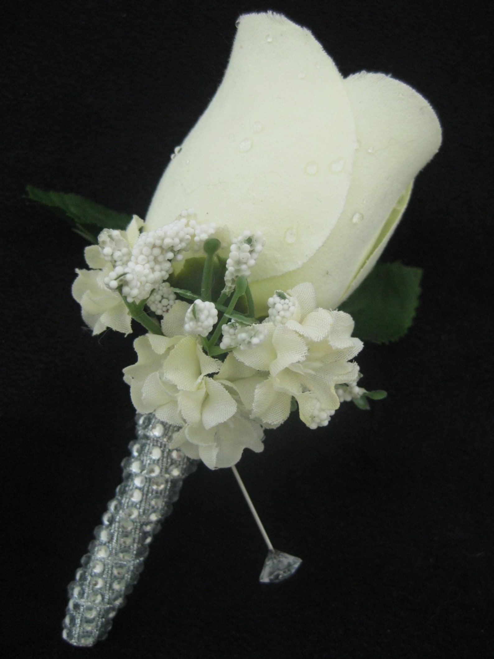 RED Wedding Groom Rose Bud Silk Flower Boutonniere Crystal Rhinestone ...