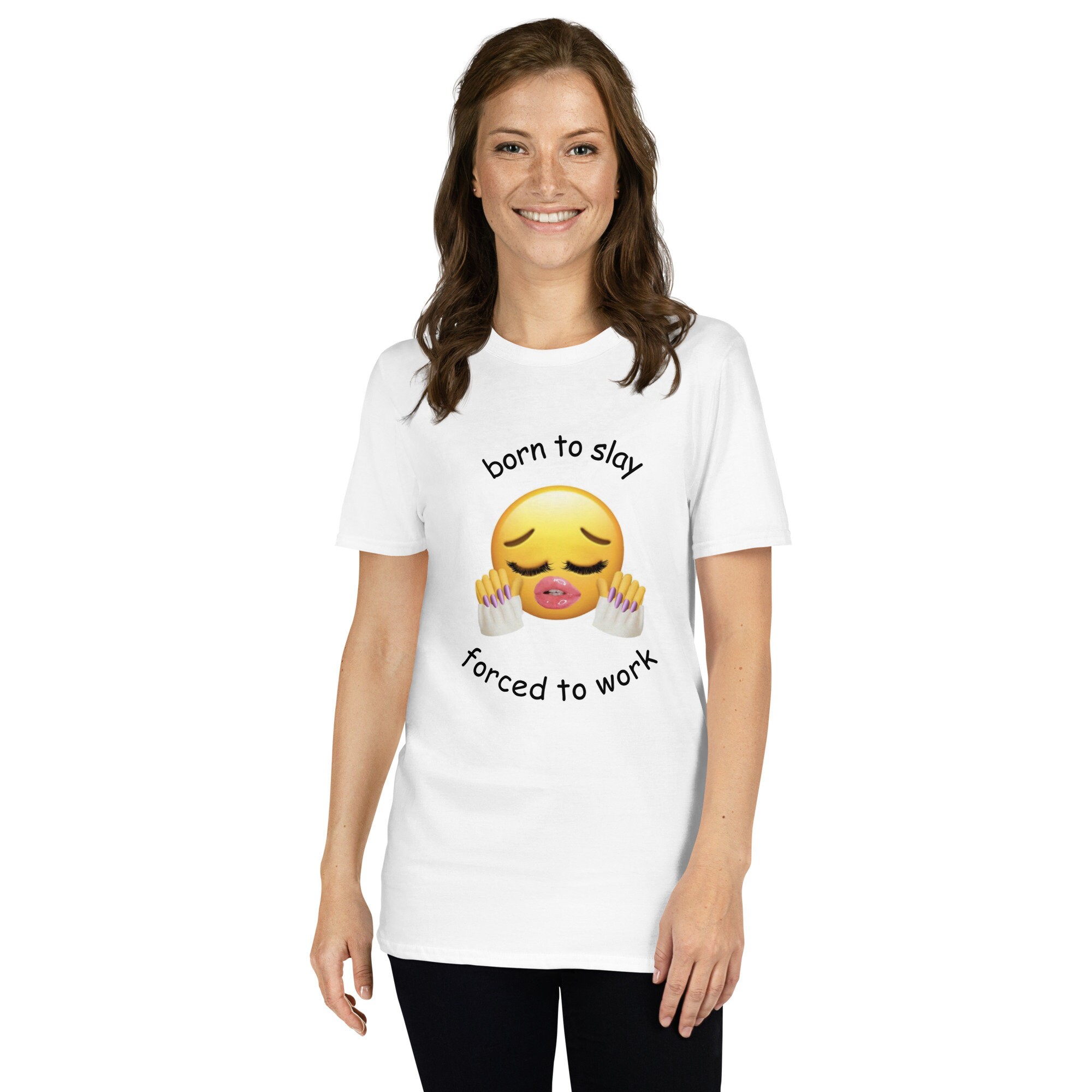 Funny Emoji Meme Born to Slay Forced to Work Tshirt - Etsy