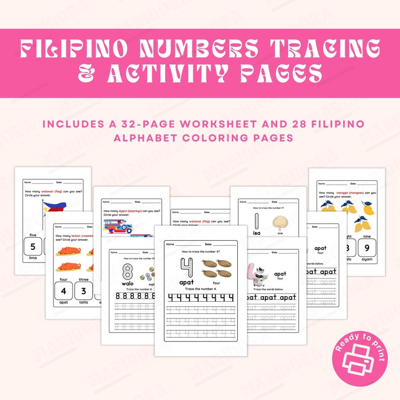 Filipino Numbers Tracing Worksheets, Tagalog Practice Counting ...
