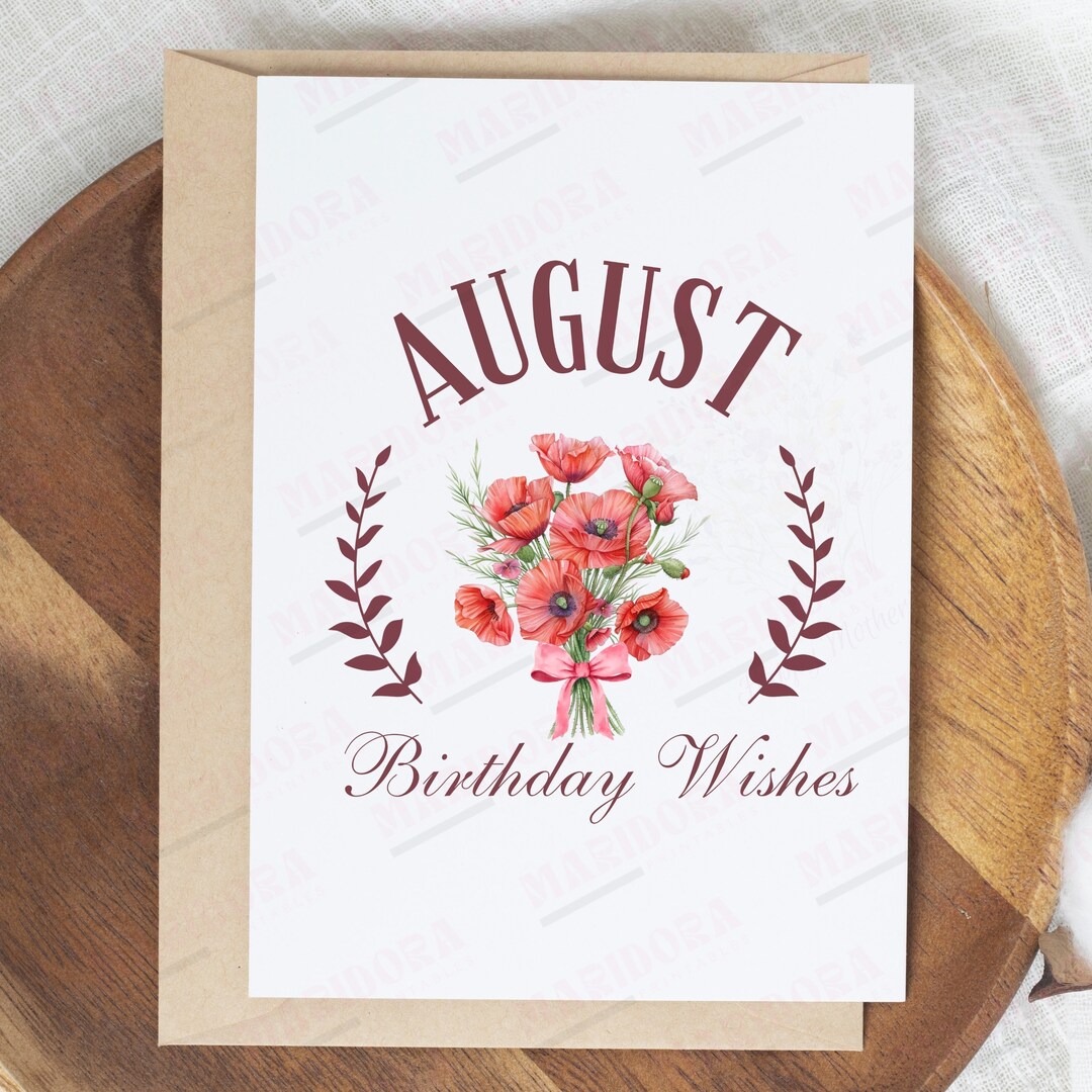 Printable August Birthday Wishes Card, Instant Download JPG PDF, August ...